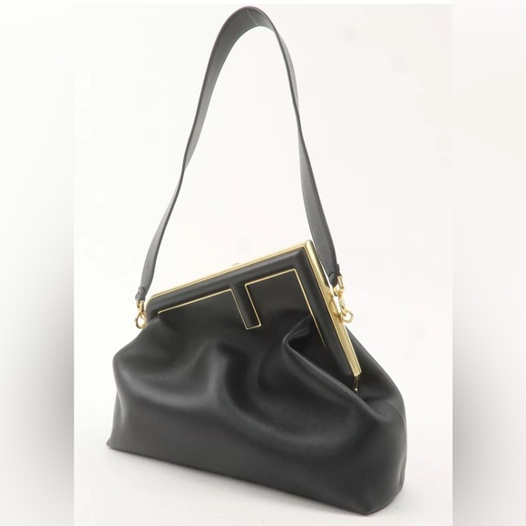 Fendi | Bags | New Auth Fendi First Bag Medium Black Napa Gold F Frame ...